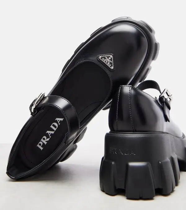 Prada Monolith Leather Mary Jane Flats
