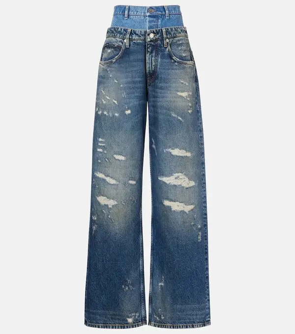 Dolce & Gabbana Distressed Layered High-rise Wide-leg Jeans - Blue