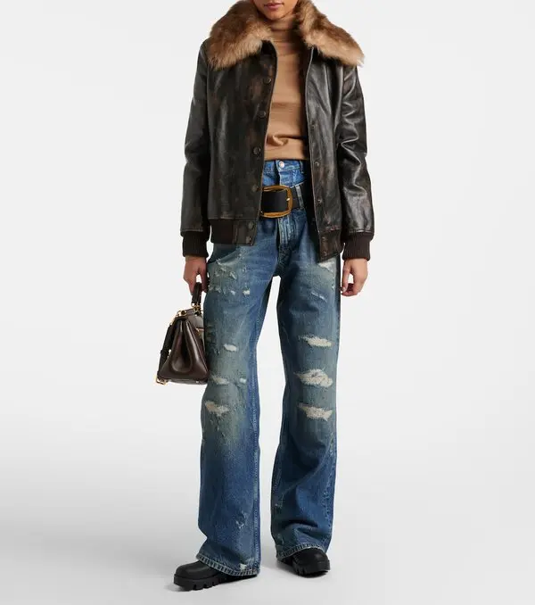 Dolce & Gabbana Distressed Layered High-rise Wide-leg Jeans