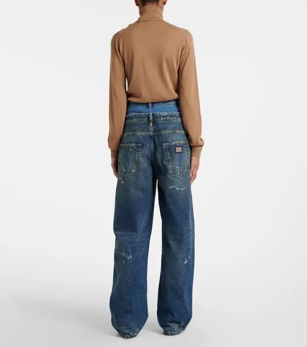 Dolce & Gabbana Distressed Layered High-rise Wide-leg Jeans