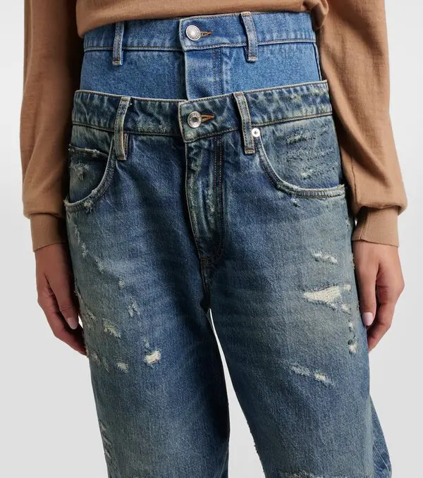 Dolce & Gabbana Distressed Layered High-rise Wide-leg Jeans