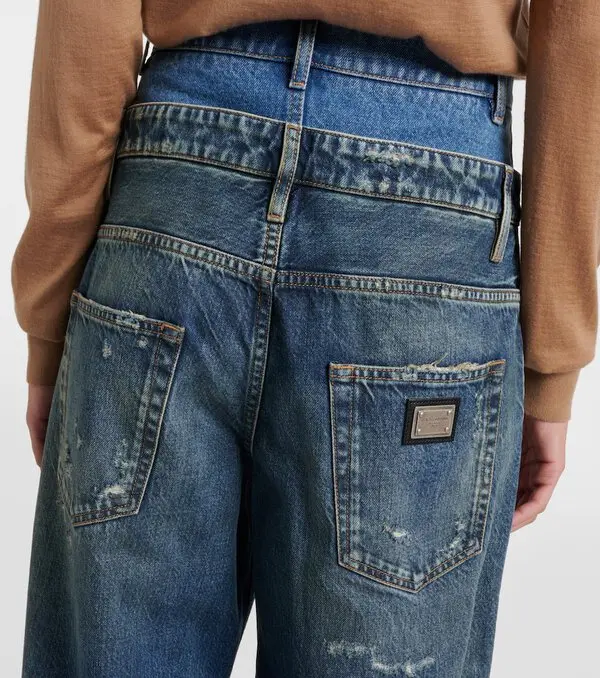 Dolce & Gabbana Distressed Layered High-rise Wide-leg Jeans