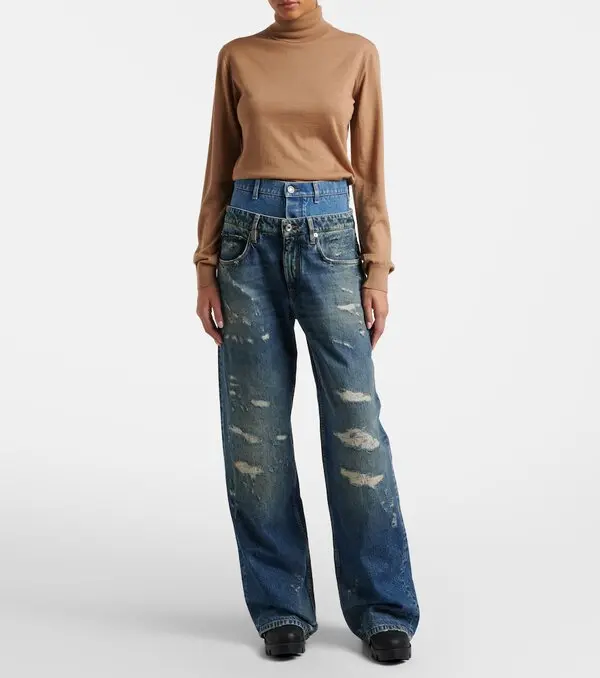 Dolce & Gabbana Distressed Layered High-rise Wide-leg Jeans