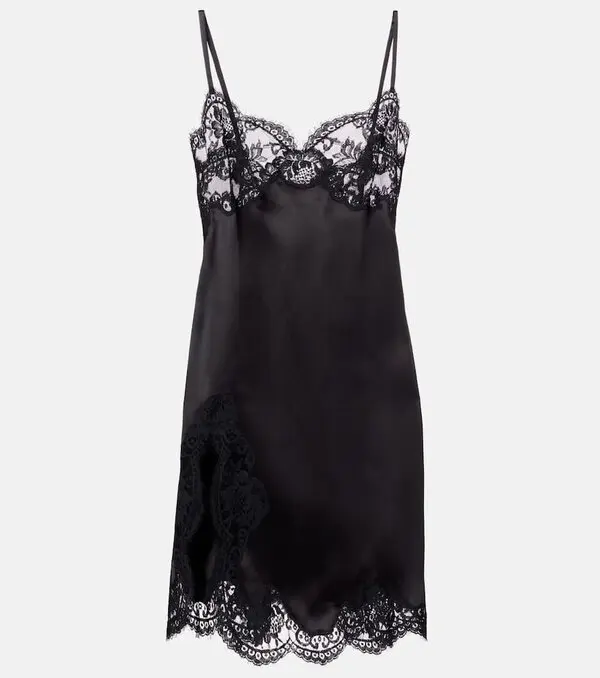 Dolce & Gabbana Lace-trimmed Silk-blend Satin Slip Dress - Black