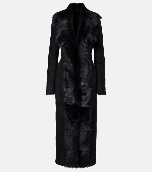 Magda Butrym Shearling-trimmed Suede Coat - Black