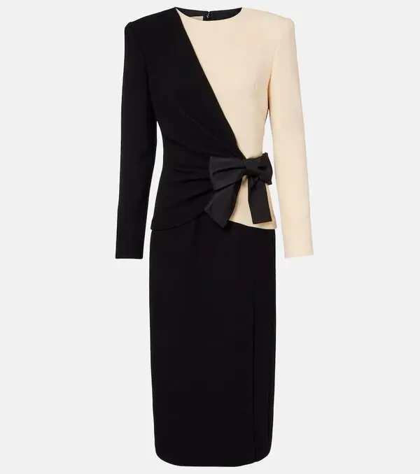 Valentino Garavani Silk-trimmed Virgin Wool Midi Dress - Black