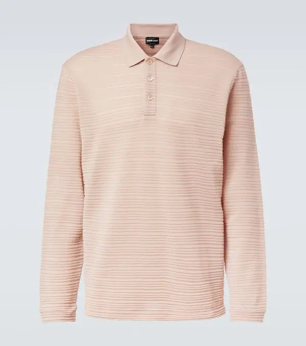 Giorgio Armani Striped Virgin Wool Jersey Polo Sweater - Beige