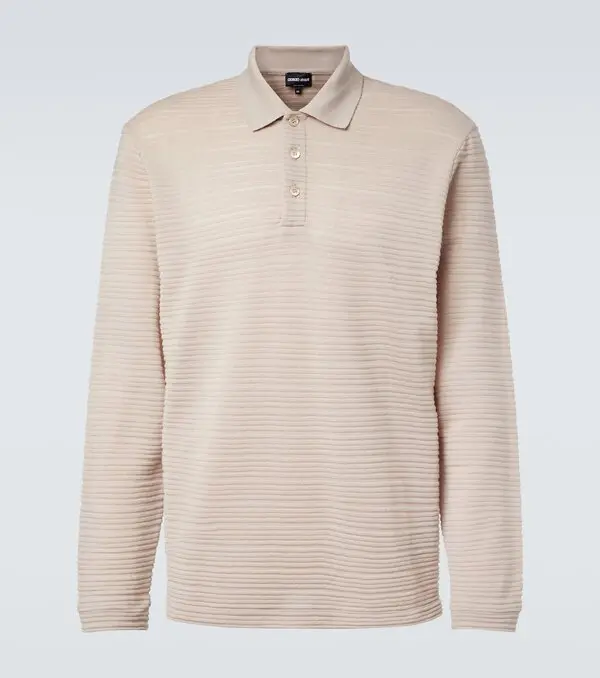 Giorgio Armani Striped Virgin Wool Jersey Polo Sweater