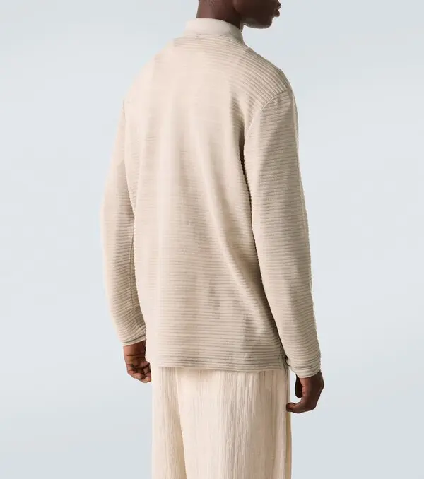 Giorgio Armani Striped Virgin Wool Jersey Polo Sweater