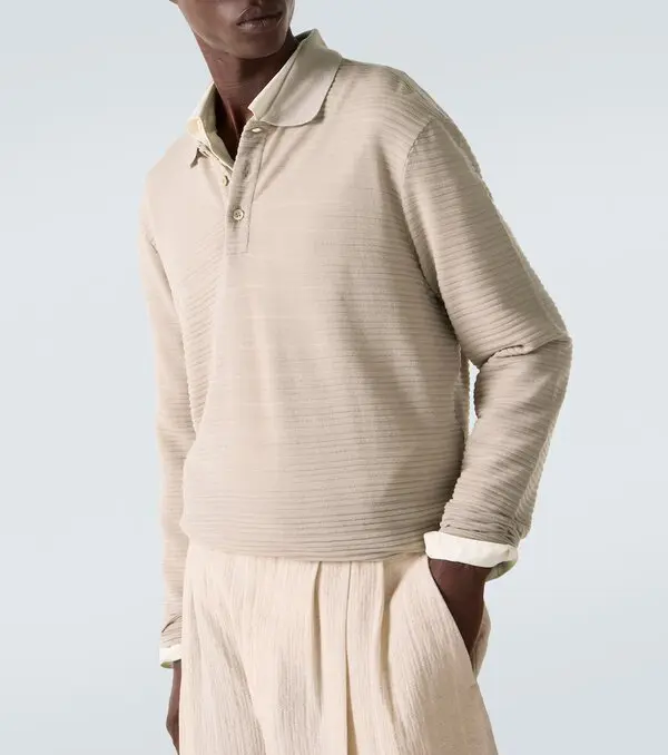 Giorgio Armani Striped Virgin Wool Jersey Polo Sweater