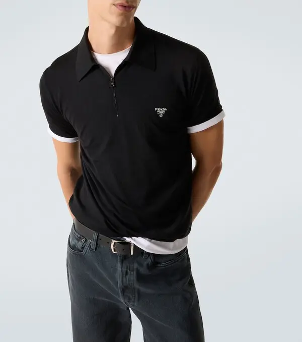 Prada Virgin Wool Polo Shirt - Black