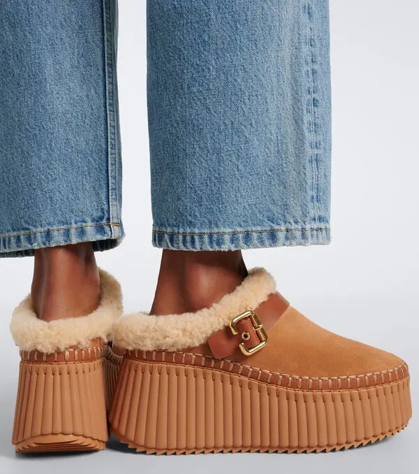 Chloé Nama 80 Suede Platform Mules - Brown