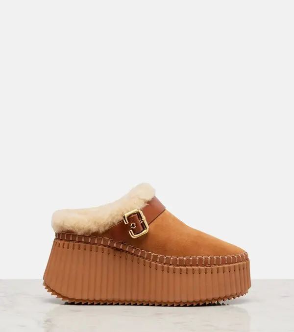 Chloé Nama 80 Suede Platform Mules - Brown