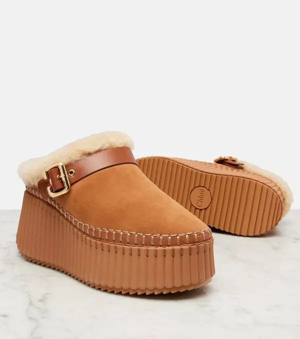 Chloé Nama 80 Suede Platform Mules - Brown