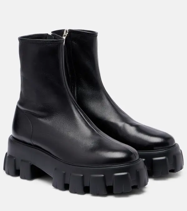 Prada Monolith Leather Ankle Boots