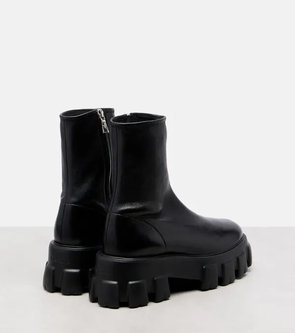 Prada Monolith Leather Ankle Boots