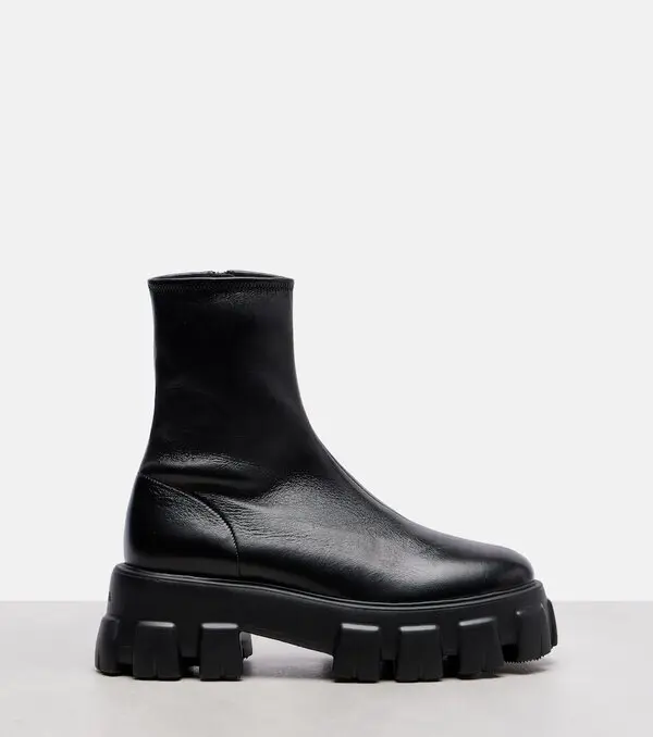 Prada Monolith Leather Ankle Boots