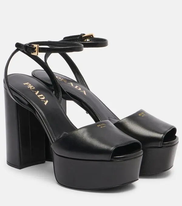 Prada Leather Platform Sandals - Black