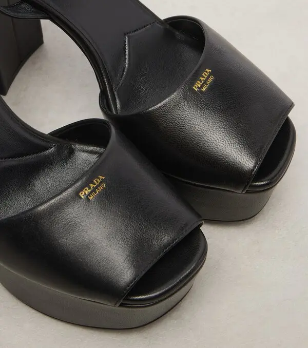 Prada Leather Platform Sandals - Black
