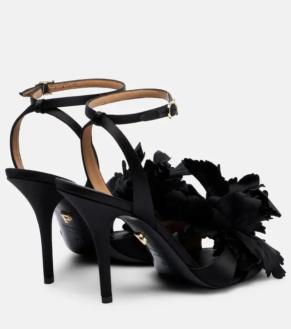 FERRAGAMO Ghilly 95 Floral-applique Satin Sandals - Black