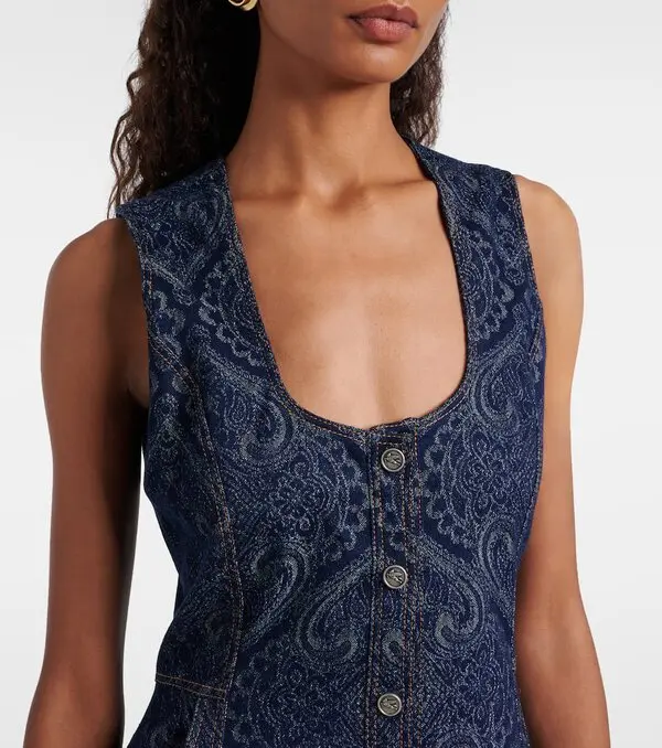 Etro Printed Denim Midi Dress