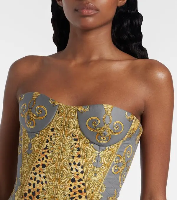 Versace Printed Cotton Corset Bodysuit