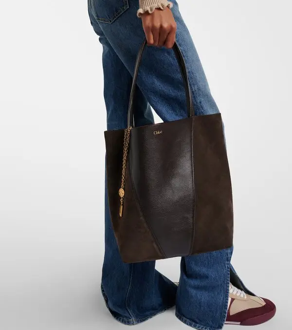 Chloé Spin Leather And Suede Tote - Brown