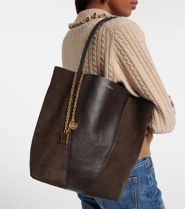 Chloé Spin Leather And Suede Tote - Brown