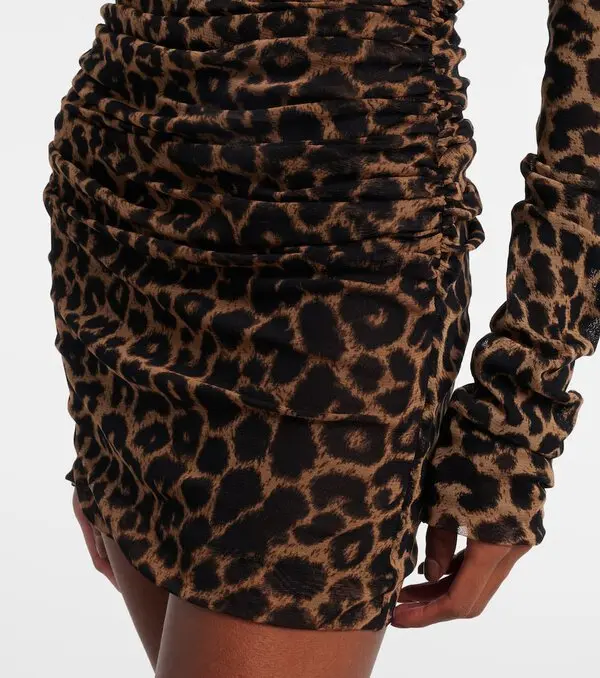 Saint Laurent Leopard-print Ruched Tulle Minidress