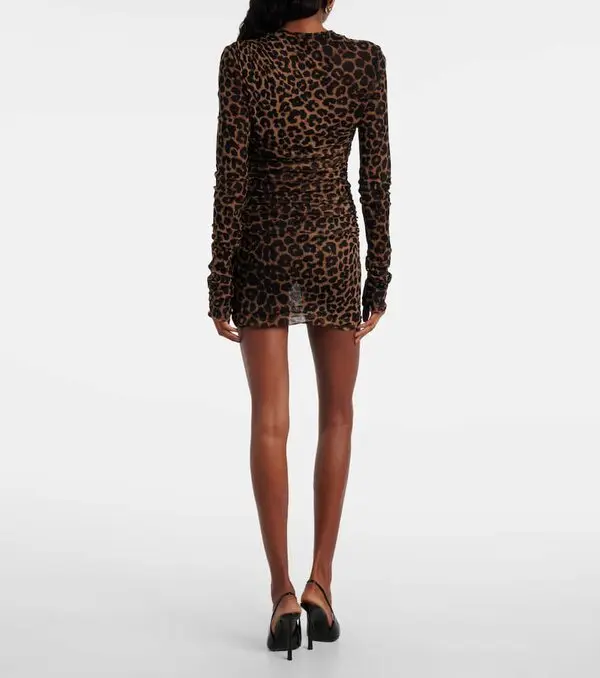 Saint Laurent Leopard-print Ruched Tulle Minidress