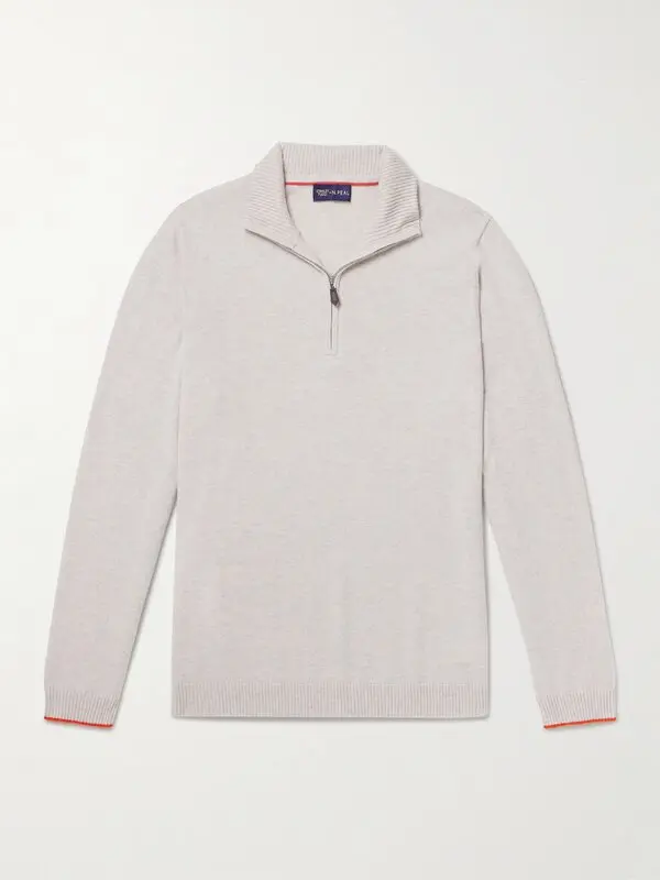 N.peal Cashmere Tucci Leather-trimmed Half-zip Sweater - Gray