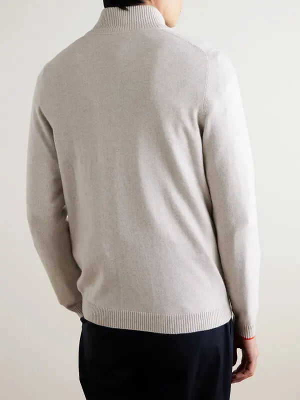 N.peal Cashmere Tucci Leather-trimmed Half-zip Sweater - Gray