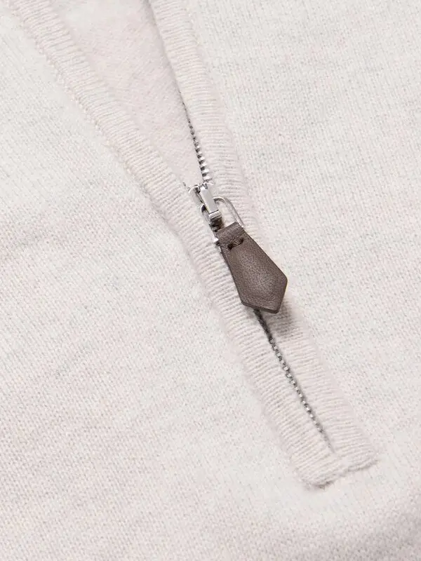 N.peal Cashmere Tucci Leather-trimmed Half-zip Sweater - Gray