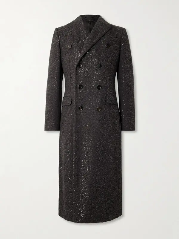 TOM FORD Double-breasted Sequin-embellished Wool-blend Twill Coat