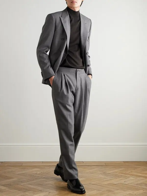 Mr P. Steve Pleated Wool Tapered Trousers - Gray