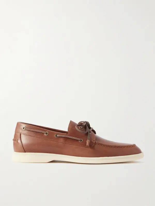 Loro Piana Leather Boat Shoes - Brown