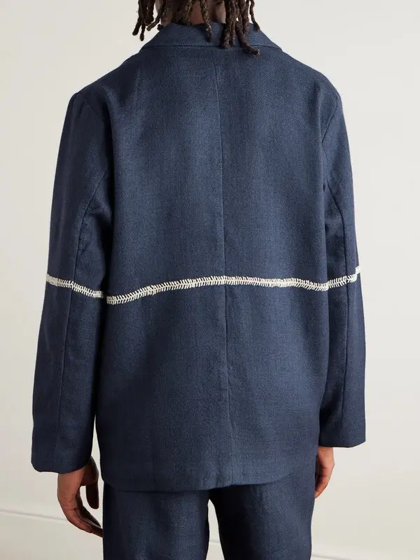 KARTIK RESEARCH Rabari Embroidered Wool Suit Jacket - Blue
