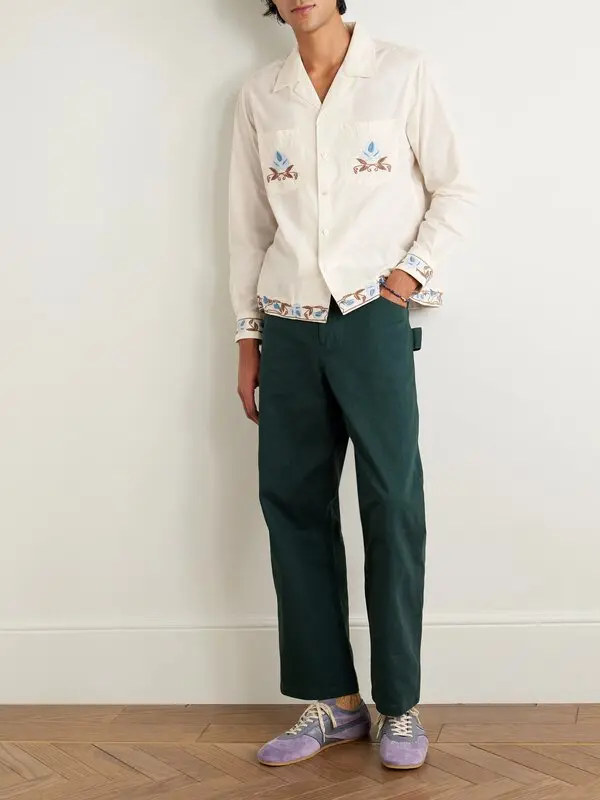 BODE Nouveau Vine Camp-collar Embroidered Cotton-poplin Shirt - White