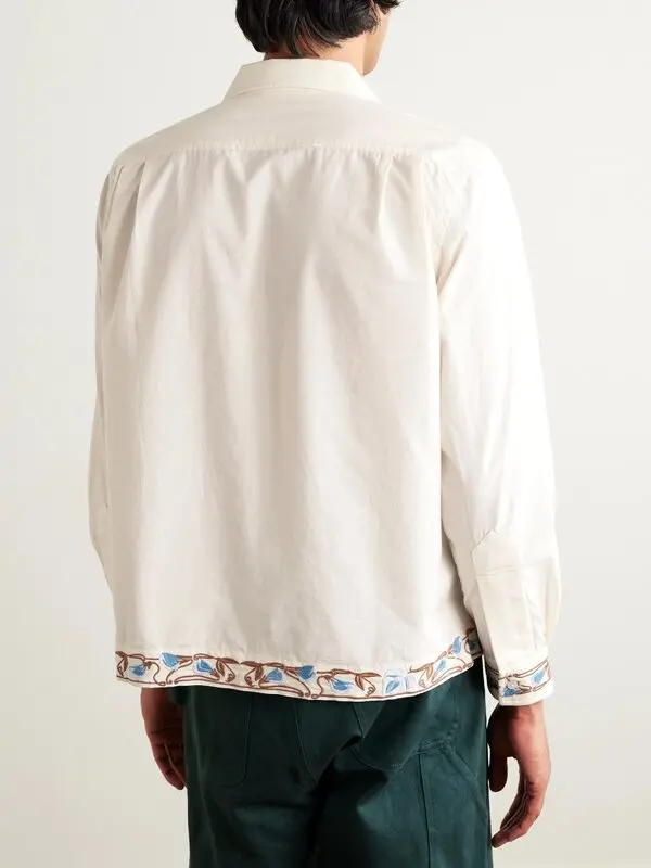 BODE Nouveau Vine Camp-collar Embroidered Cotton-poplin Shirt - White