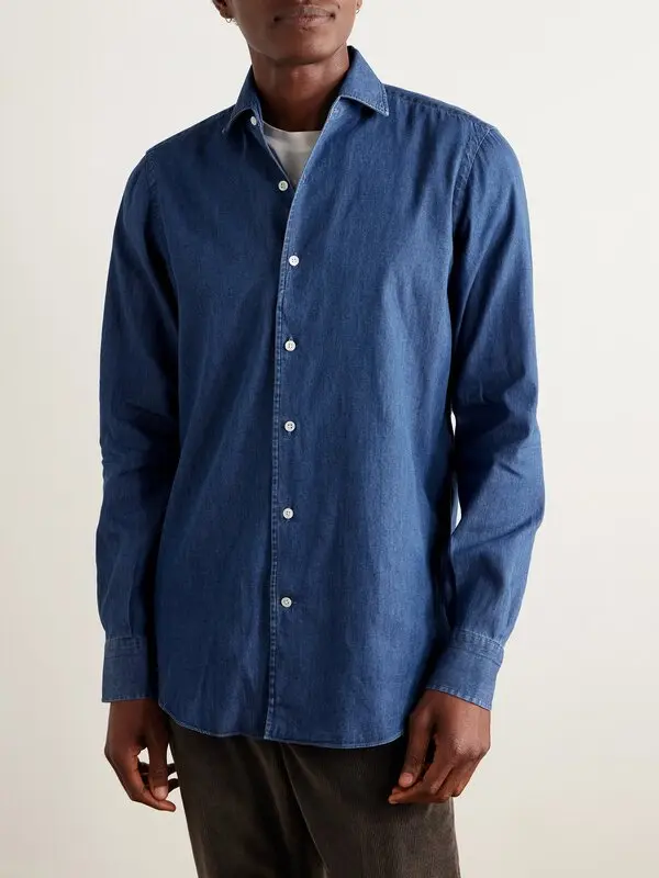 DE PETRILLO Cotton-chambray Shirt - Blue