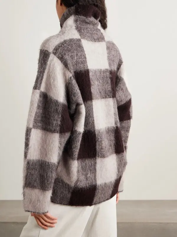 Proenza Schouler Kai Checked Brushed Knitted Turtleneck Sweater - Brown