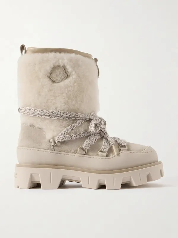 Moncler Peak Apres Shearling-trimmed Suede Ankle Boots - Cream