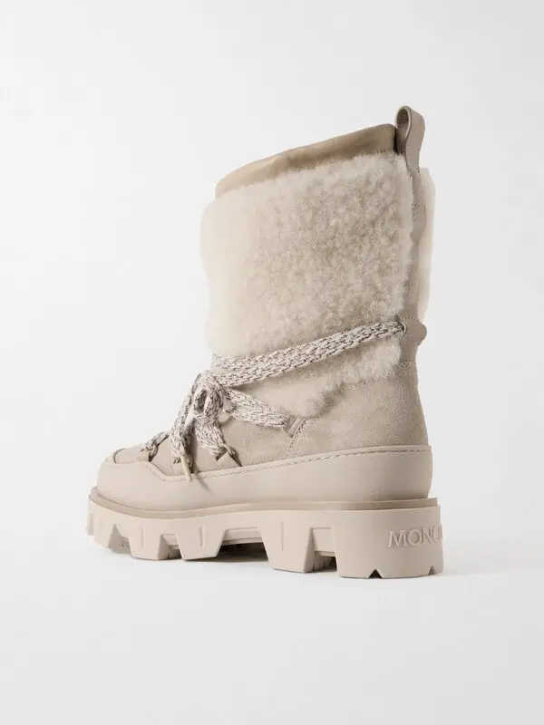 Moncler Peak Apres Shearling-trimmed Suede Ankle Boots - Cream