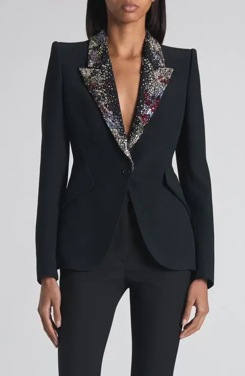 Alexander McQueen Embellished Lapels Crepe Blazer