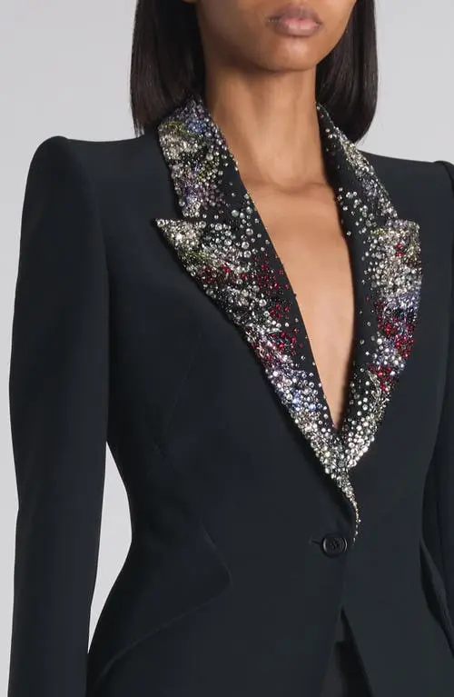Alexander McQueen Embellished Lapels Crepe Blazer