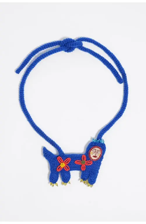 Bimba Y Lola Embroidered Mask Crochet Necklace - Blue