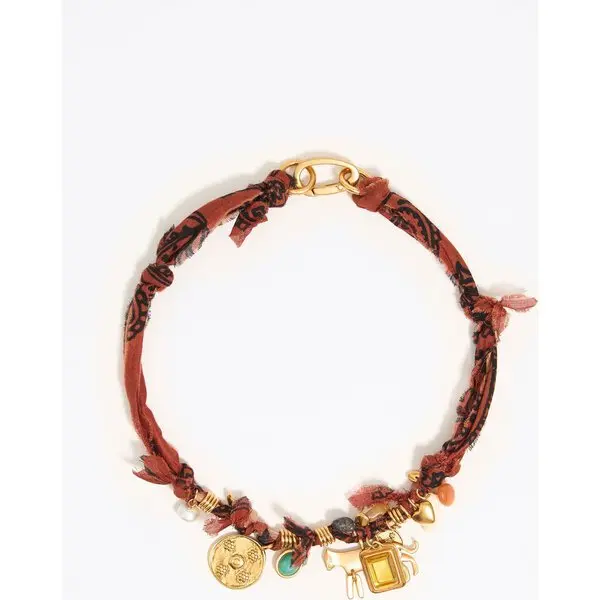 Bimba Y Lola Plaited Fabric Necklace With Metal Motifs - Brown