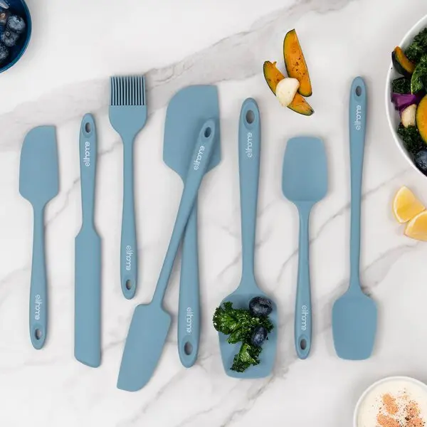 ELI HOME 8 Piece Silicone Spatula Set - Teal Grey
