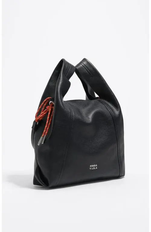 Bimba Y Lola Leather Medium Paper Bag - Black