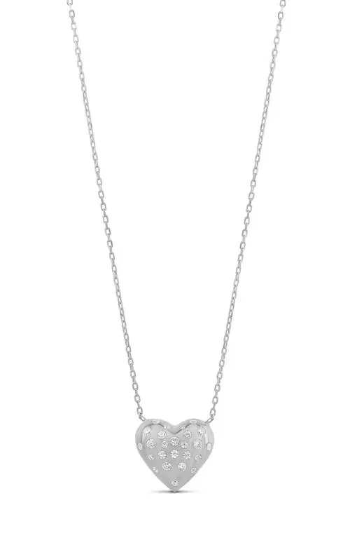 SHYMI Scattered Stone Puffy Heart Pendant Necklace - Silver